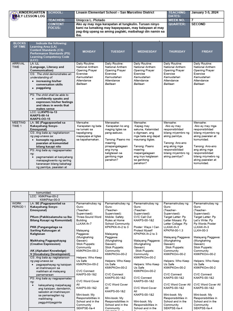 DLL Kinder Q2 W7 | PDF
