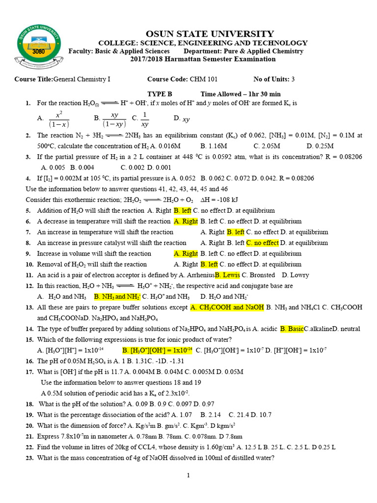CHM Question | PDF | Chemical Reactions | Acid