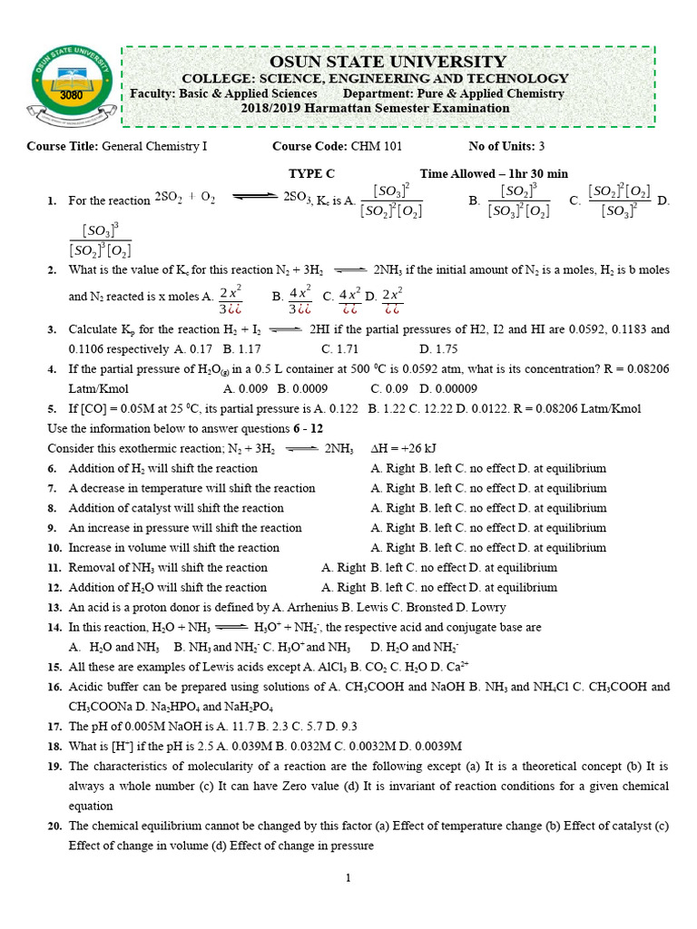 CHM 101 Q | PDF | Reaction Rate | Chemical Reactions