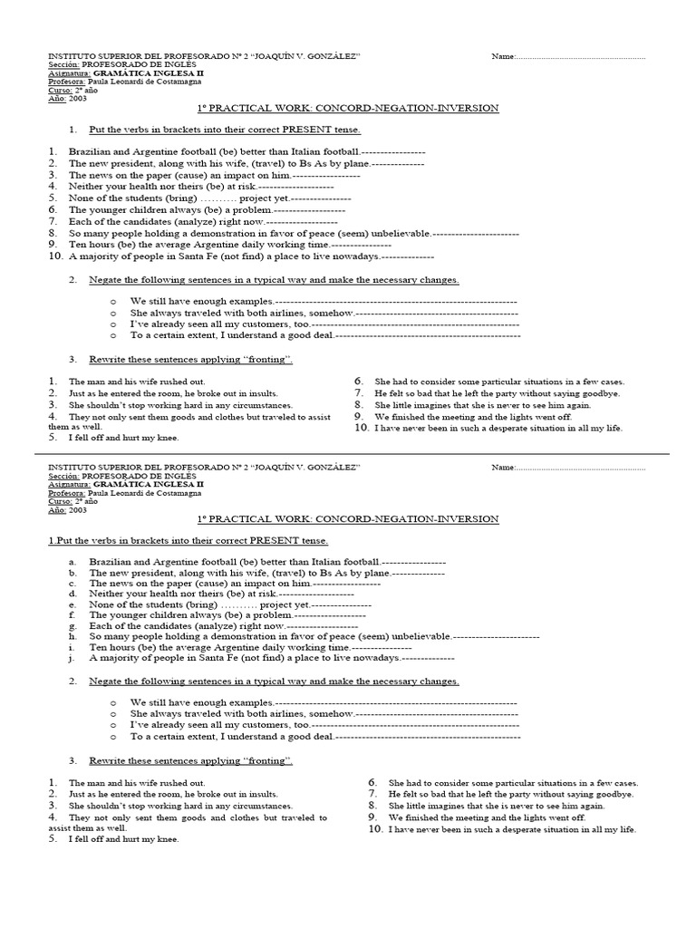 PW2 Concord Negation-Inversion | PDF | Linguistic Typology | Language Mechanics