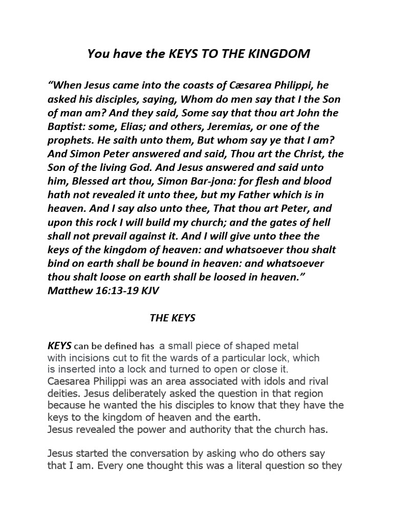 Keys To The Kingdom | PDF | Jesus | Saint Peter