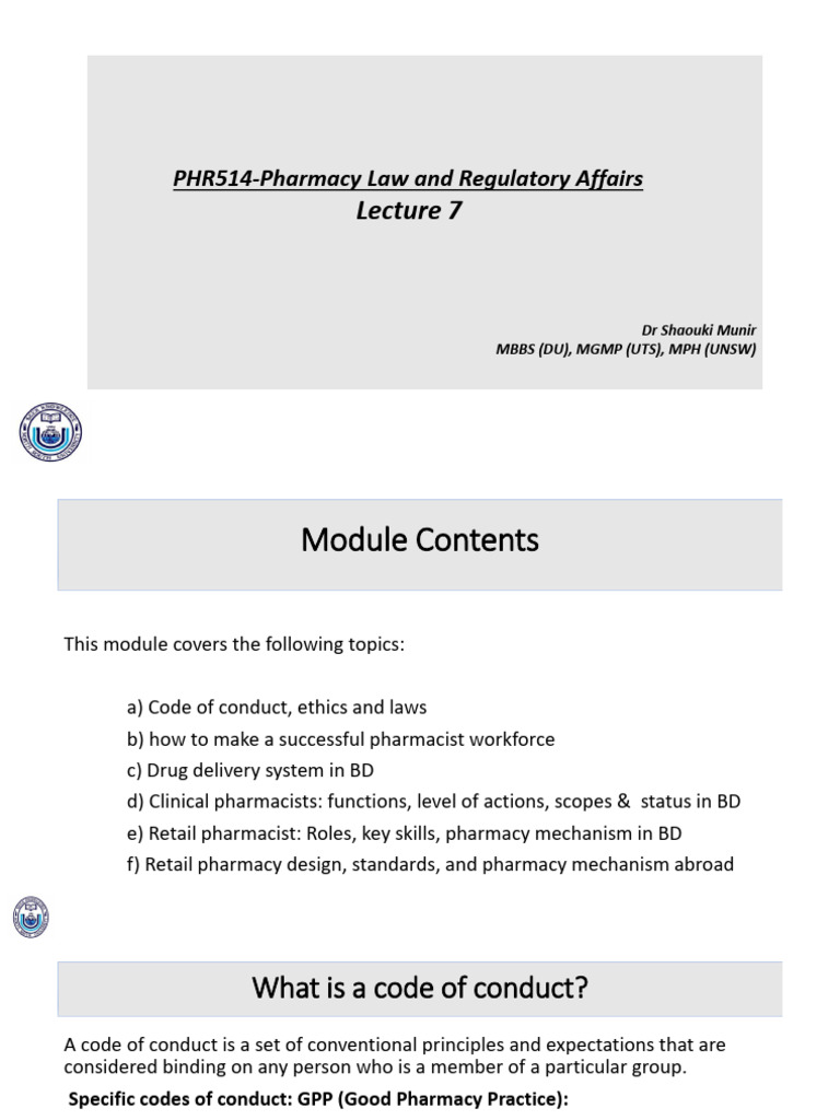 Week 7 - PHR514-Pharmacy Law and Regulatory Affairs | PDF | Pharmacy | Medical Prescription