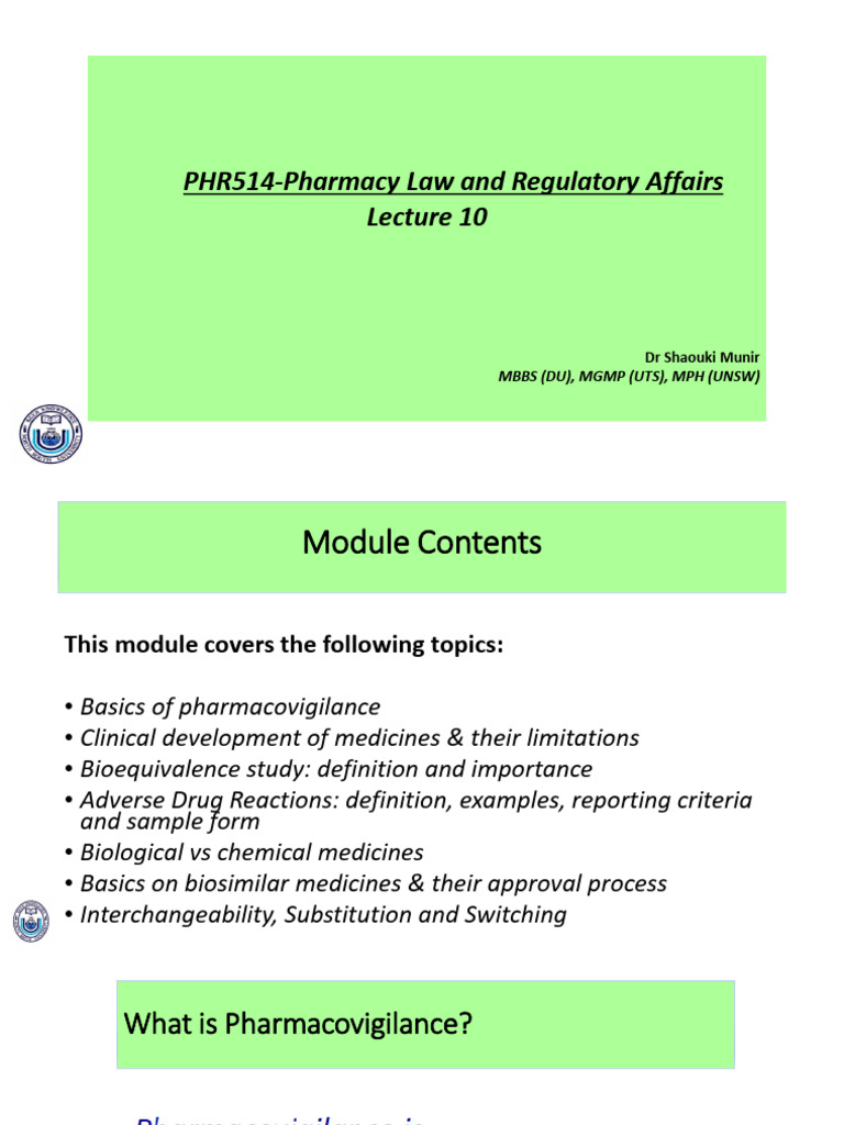 Lecture 10 - PHR514-Pharmacy Law and Regulatory Affairs | PDF ...