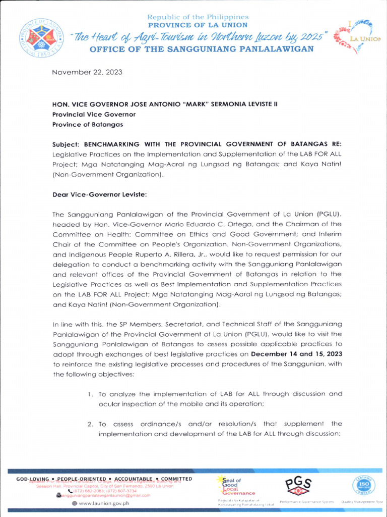 Permission Letter To Conduct Benchmarking Activity | PDF