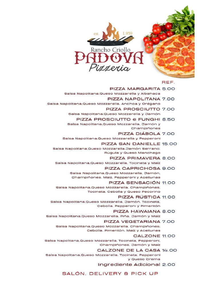 Menú PIZZERIA | PDF