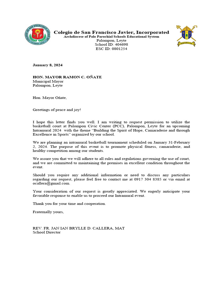 Letter To Mayor For Intramurals | PDF