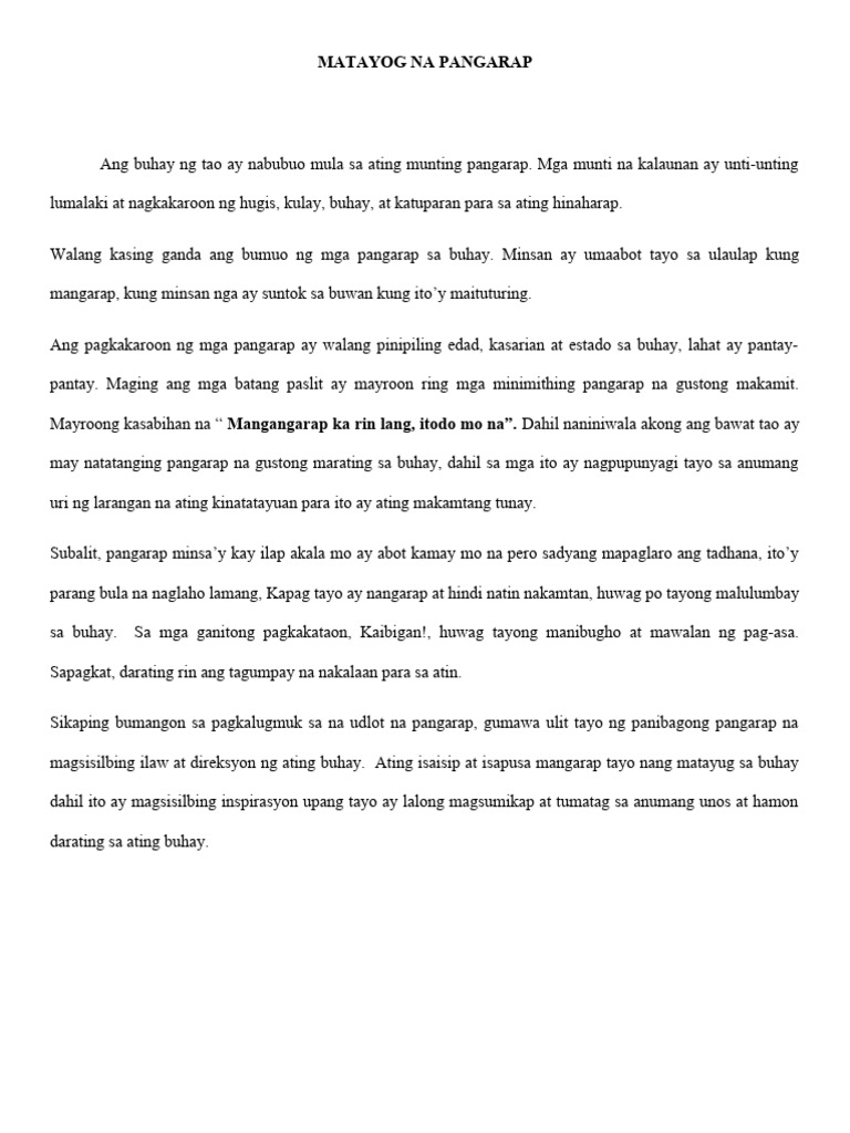 Pyesa Matayog Na Pangarap | PDF