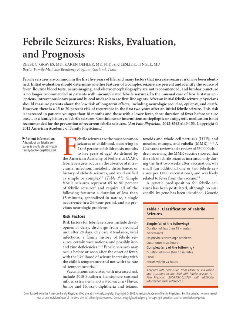 Febrile Seizures - Risks, Evaluation, and Prognosis | PDF | Epilepsy ...