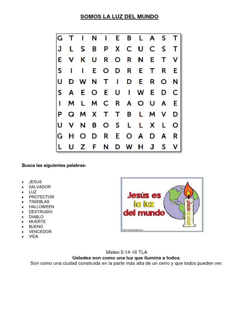 Somos La Luz Del Mundo Sopa de Letras | PDF