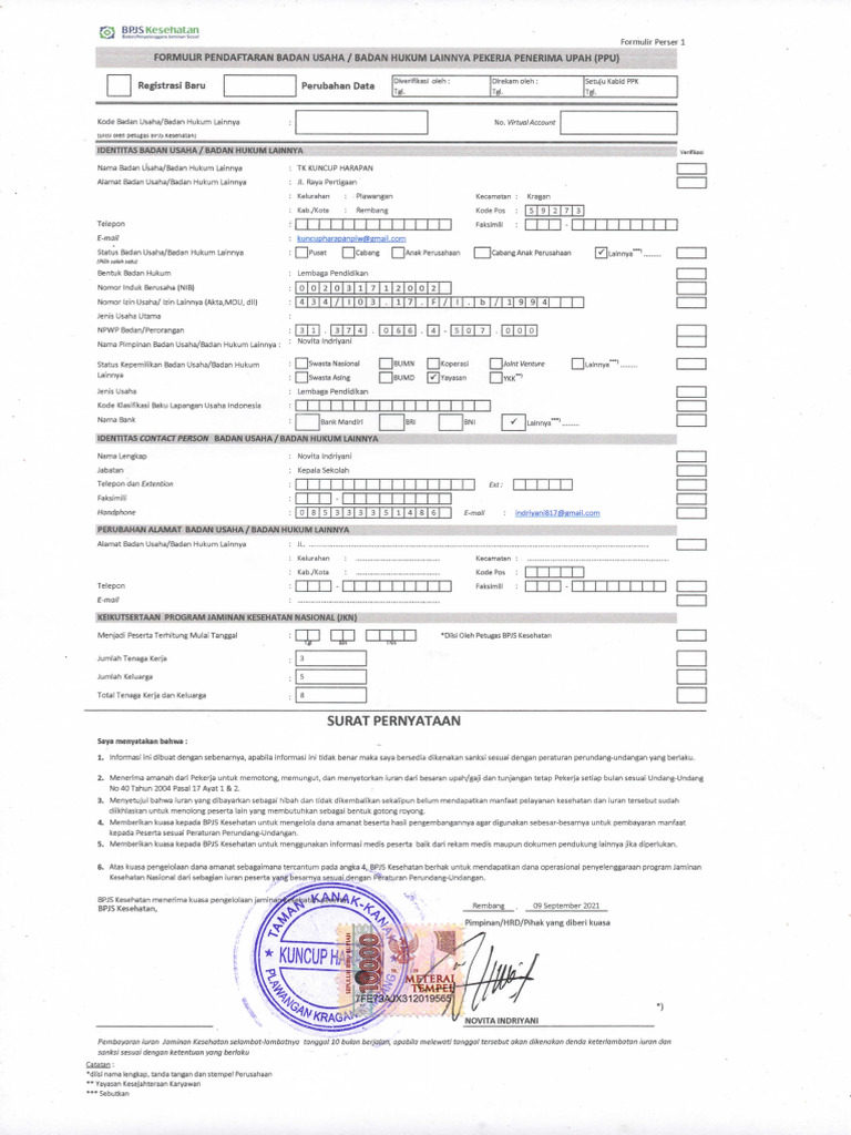 Formulir Pendaftaran BPJS | PDF