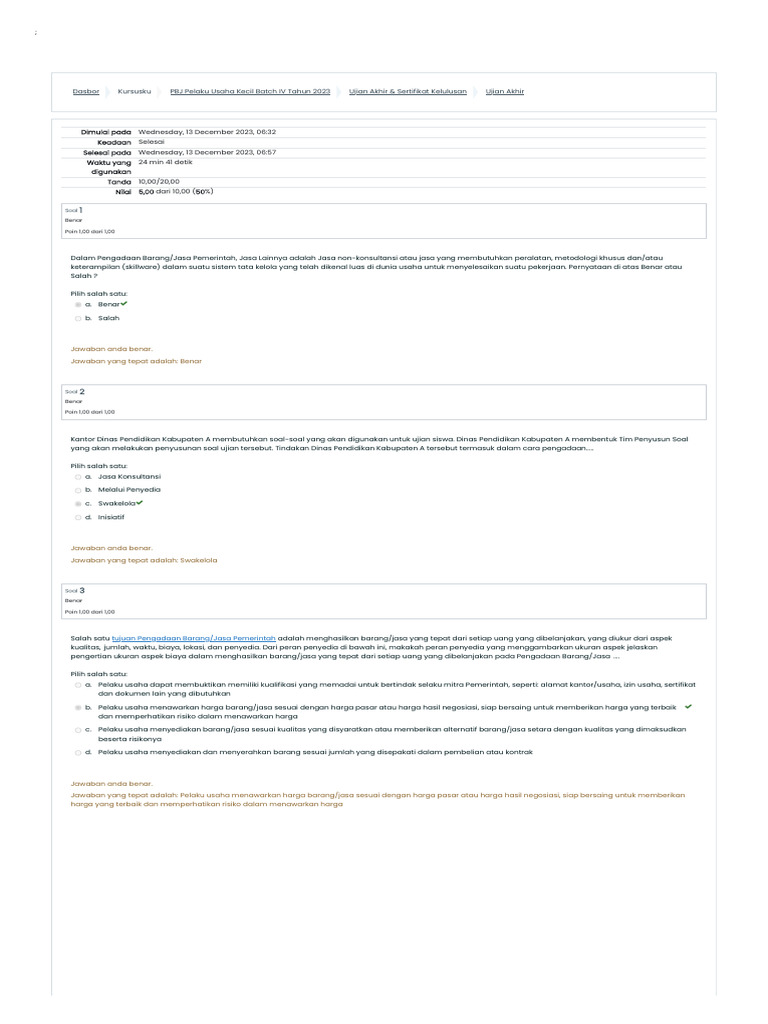 Ujian Akhir - Ulasan Hasil Pengerjaan Kuis | PDF
