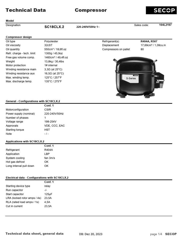 Technical Data Compressor: SC18CLX.2 | PDF