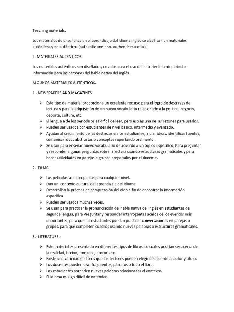 Teaching Materials | PDF | Idioma en Inglés | Segundo lenguaje