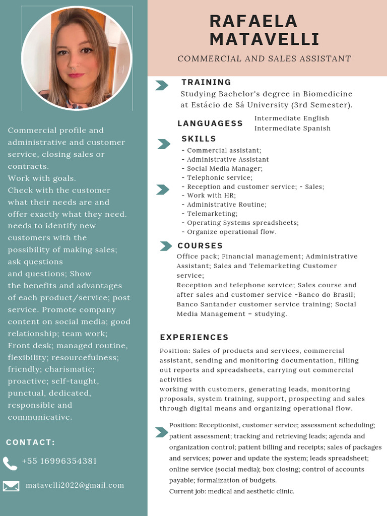 CV - Rafaela Matavelli - Inglês | PDF | Sales | Human Communication