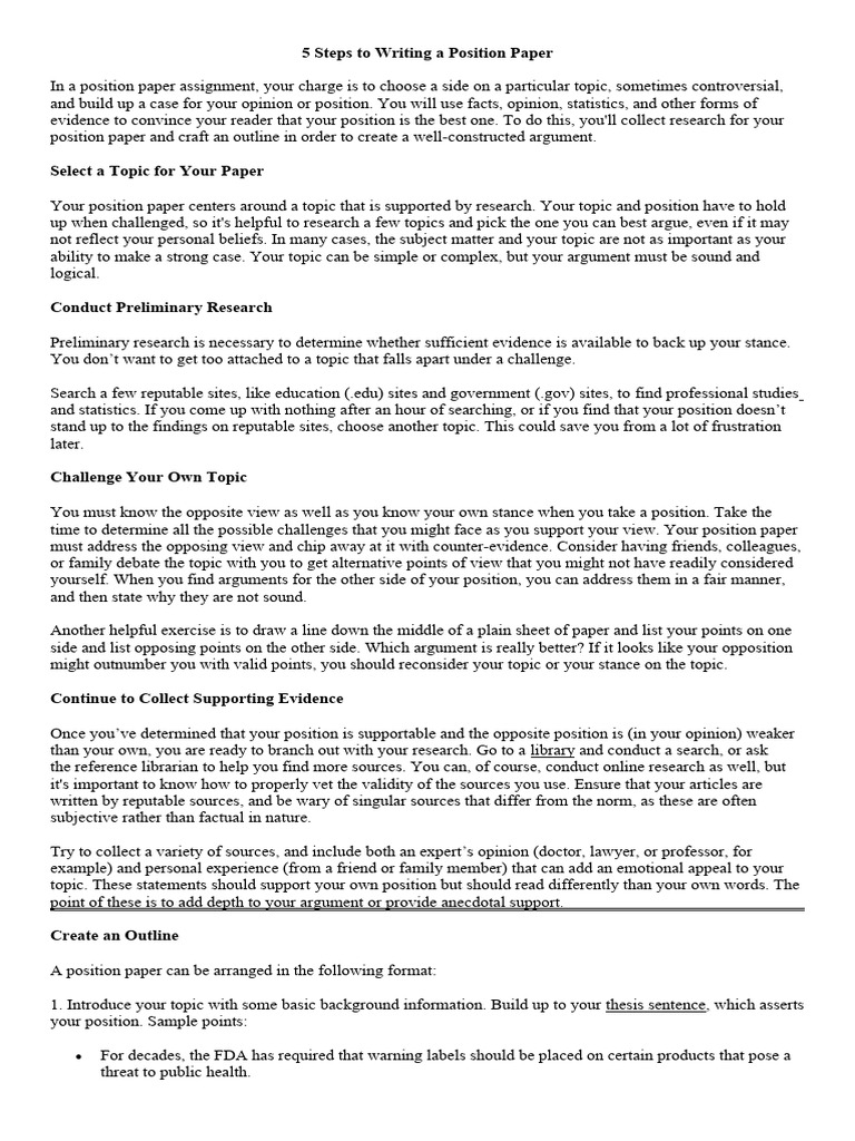 5 Steps To Writing A Position Paper | PDF | Methodology | Thesis