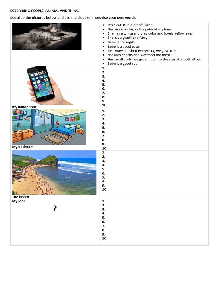 Describing People Assignment | PDF | Cats