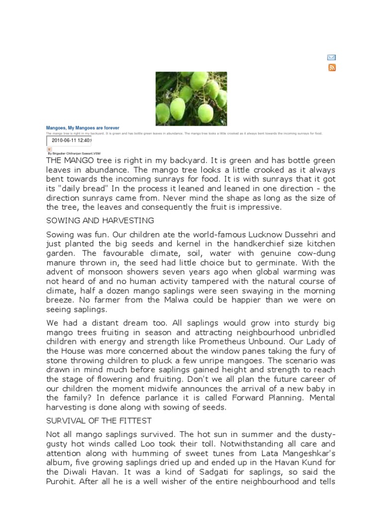 Mangoes, My Mangoes Are Forever: by Brigadier Chitranjan Sawant, VSM ...