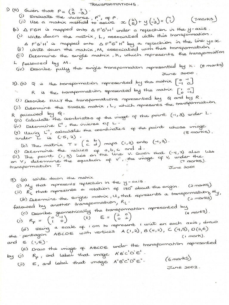Transformations CXC Past Paper Questions | PDF