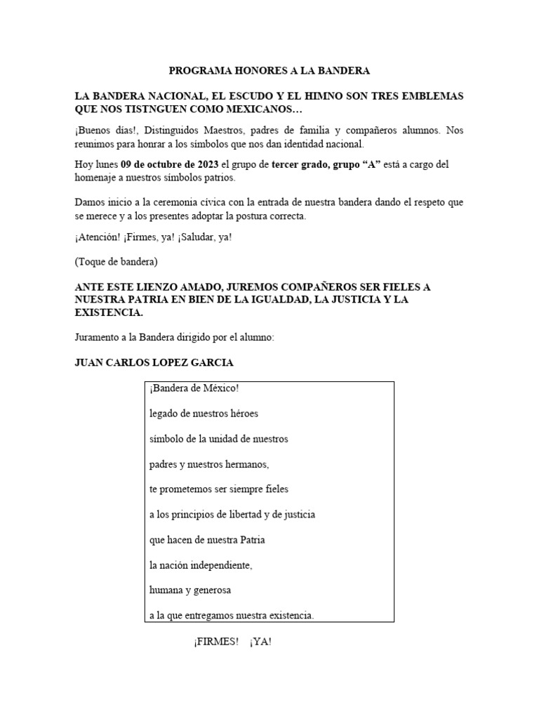Programa para La Ceremonia de Honores A La Bandera | PDF