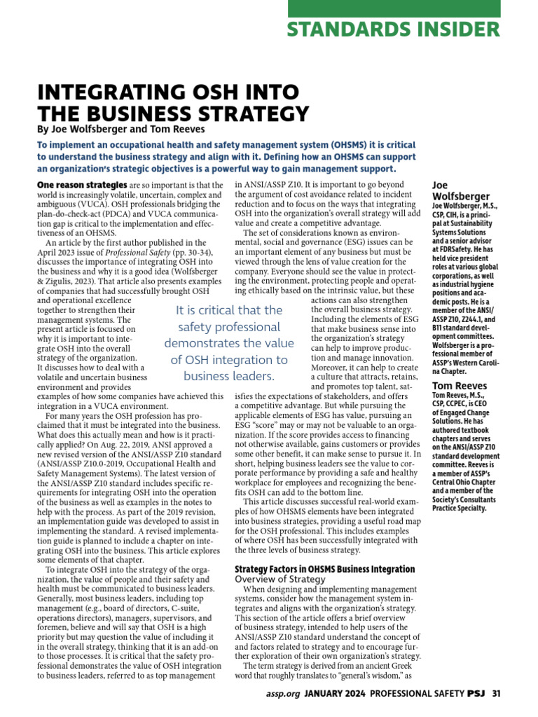 Integrating OSH into Business Strategy | PDF | Marketing Strategy ...