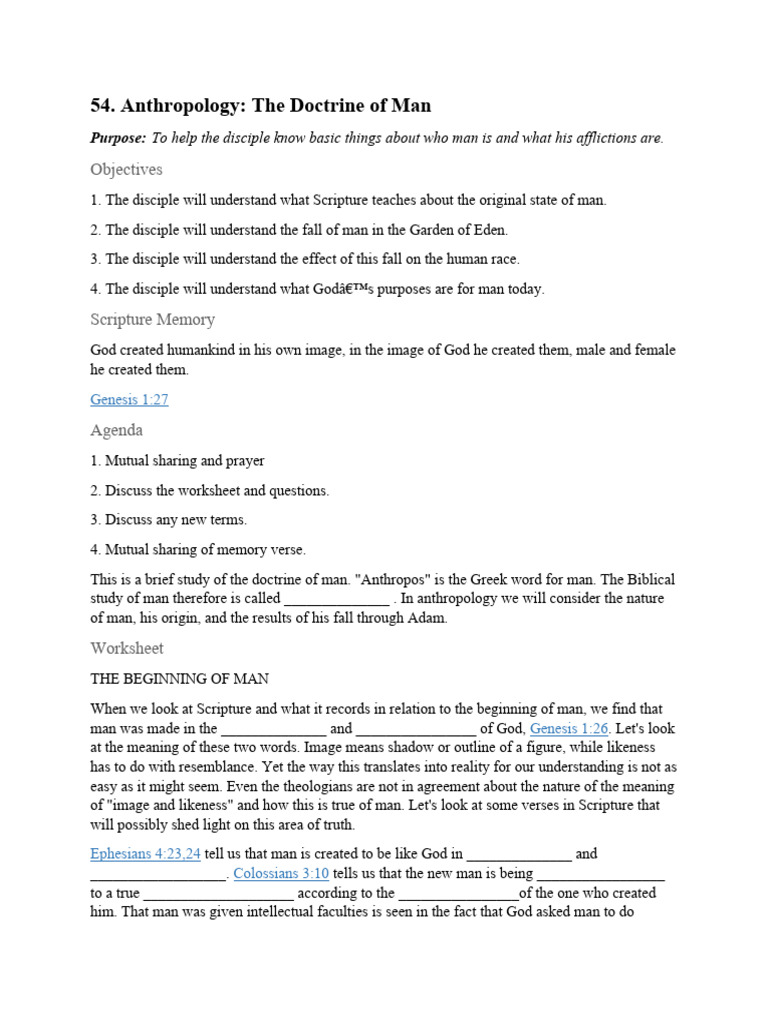 Anthropology - The Doctrine of Man | PDF | Image Of God | Adam