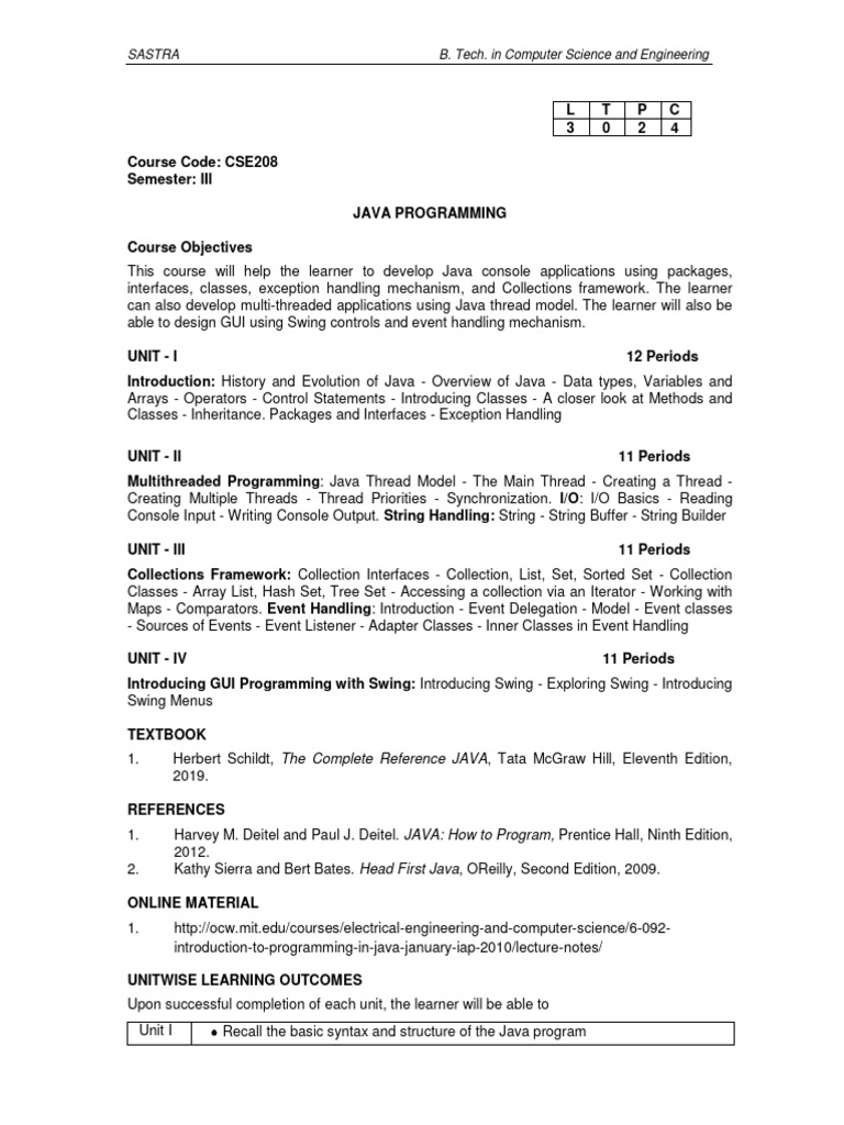 Java Syallbus Pdf Class Computer Programming Java Programming Language 5335