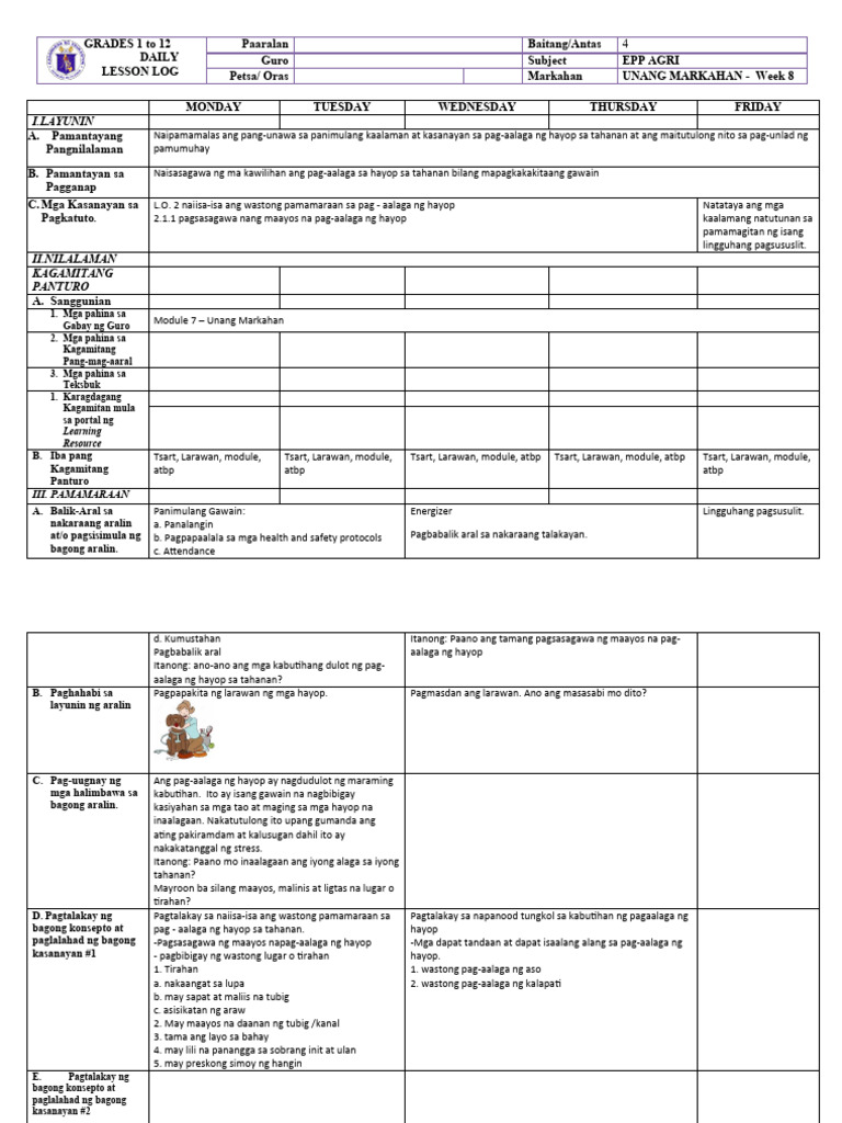 DLL Week 8 Epp Agri Gr.4 | PDF