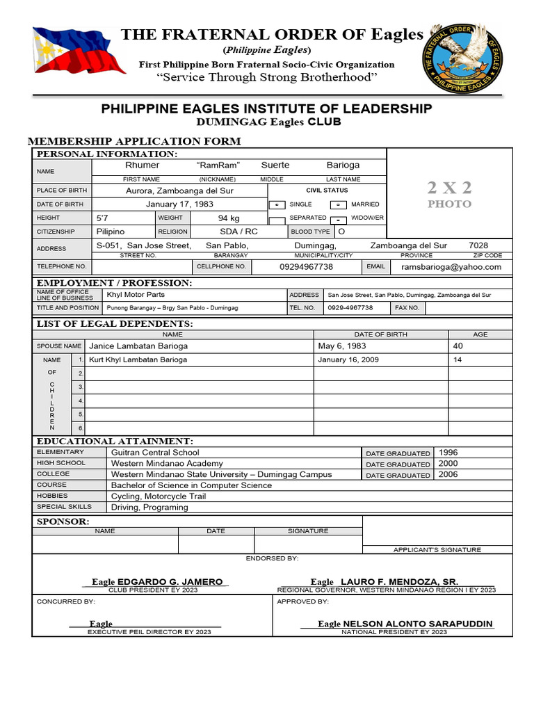 Philippine Eagles Membership Form | PDF