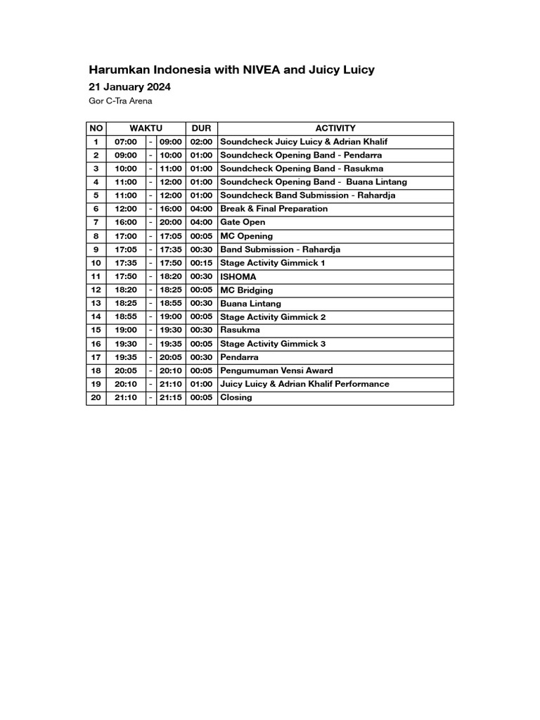 NIVEA Concert Schedule Overview | PDF