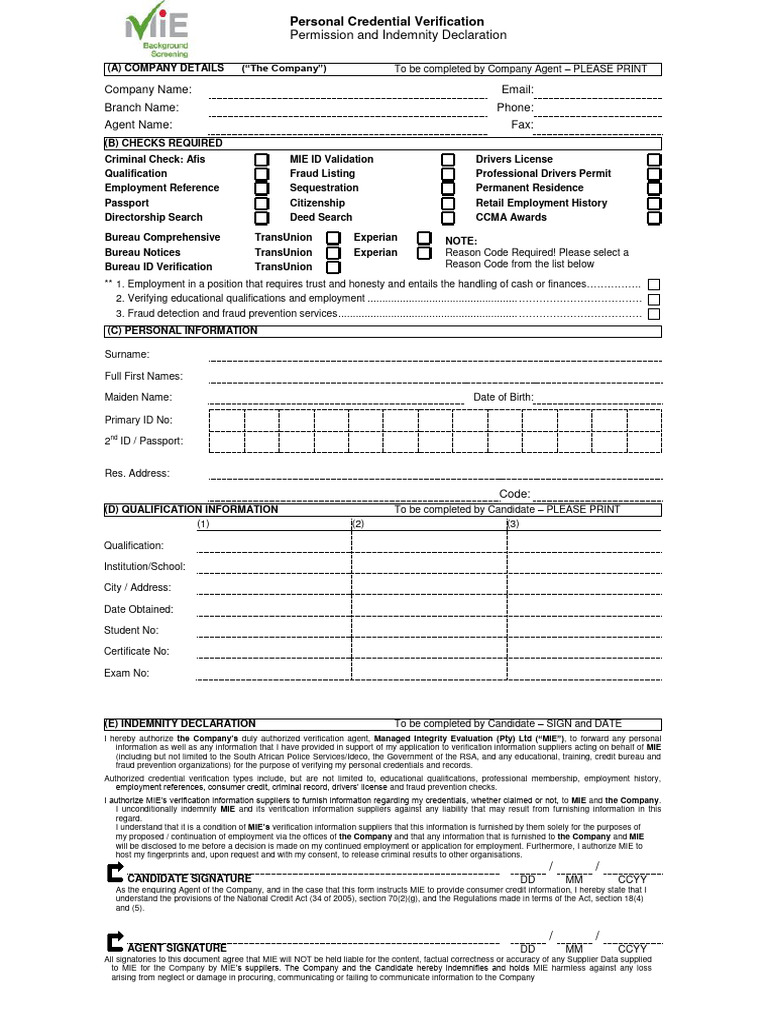 MIE Background Screening Form | PDF | Justice | Crime & Violence