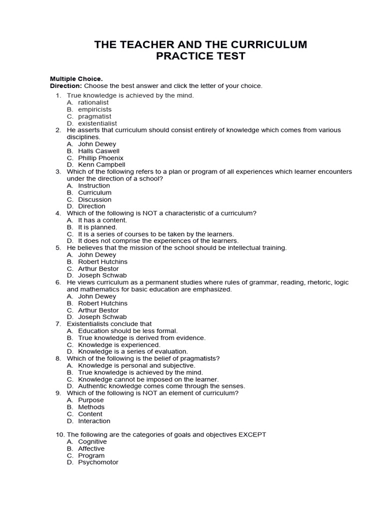 Teacher Certification Practice Test | PDF | Curriculum | Evaluation