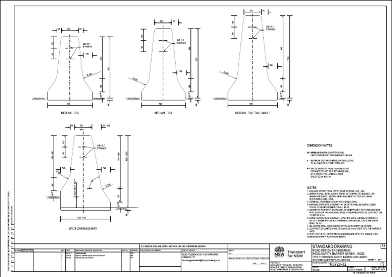 Type F Concrete Safety Barrier - Cast-in-Situ Applications - Sections ...
