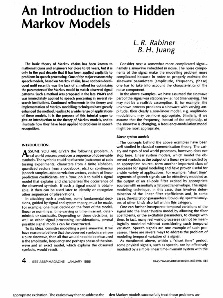 An Introduction To Hidden Markov Models | PDF
