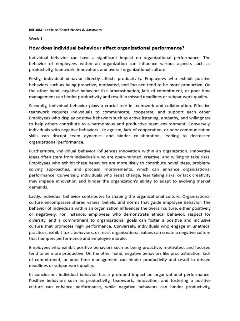 How Does Individual Behaviour Affect Organizational Performance? | PDF