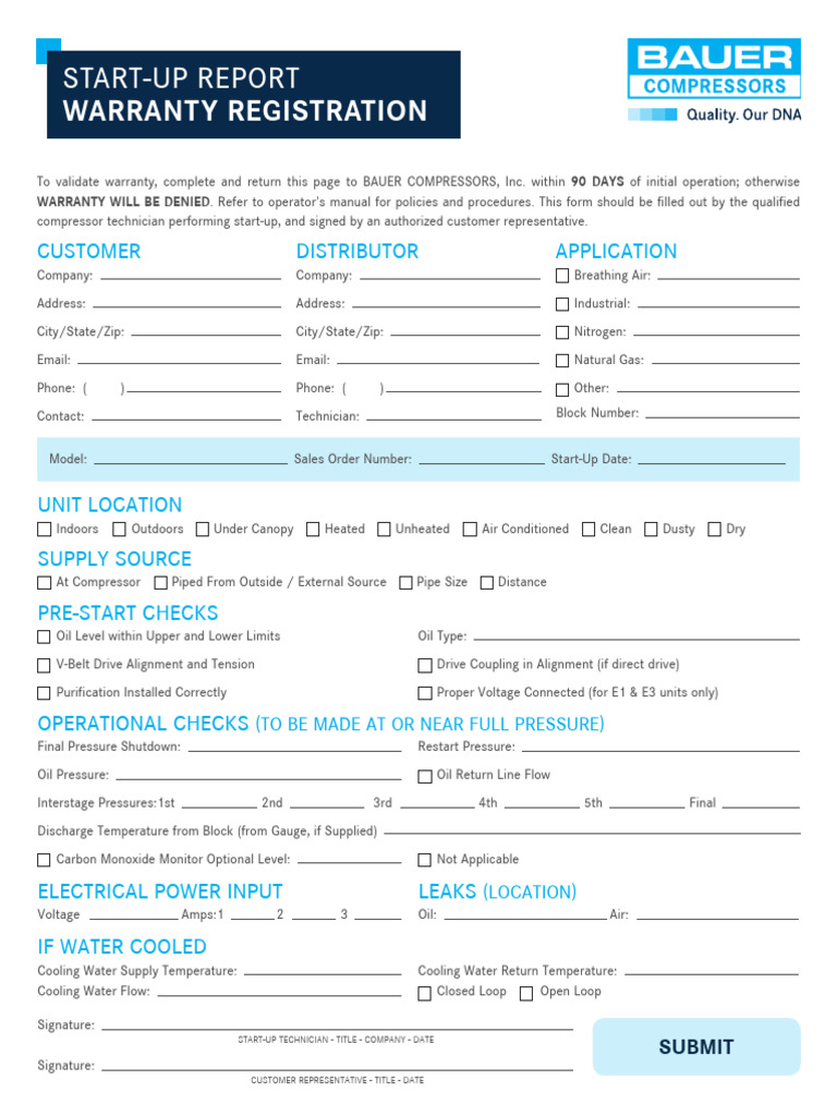 Start-Up Report Warranty Registration - EDITABLE | PDF | Water | Air ...