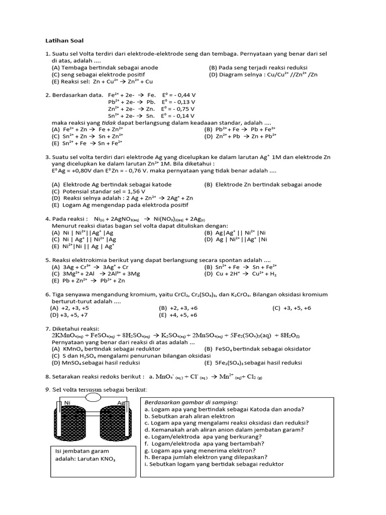 Latihan Soal Sel Volta dan Reaksi Redoks | PDF