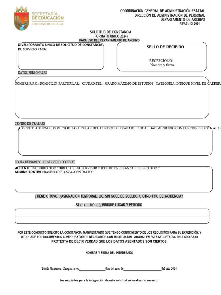2 Formato de Sol. Constancia de Ser. Activo 2024 | PDF