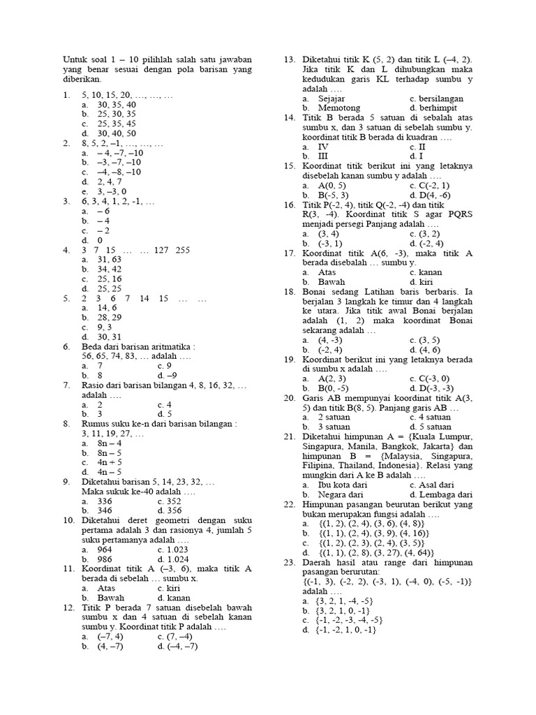 Soal PTS 1 MTK Kls 8 | PDF