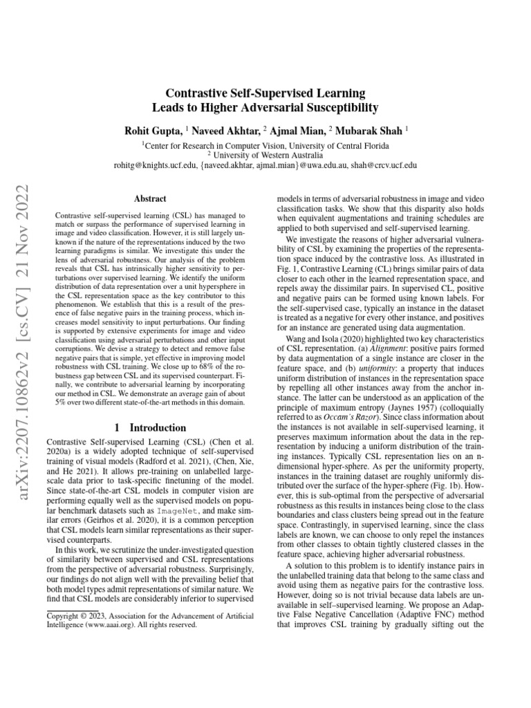Contrastive Self-Supervised Learning Leads To Higher Adversarial Susceptibility | PDF | Robust ...