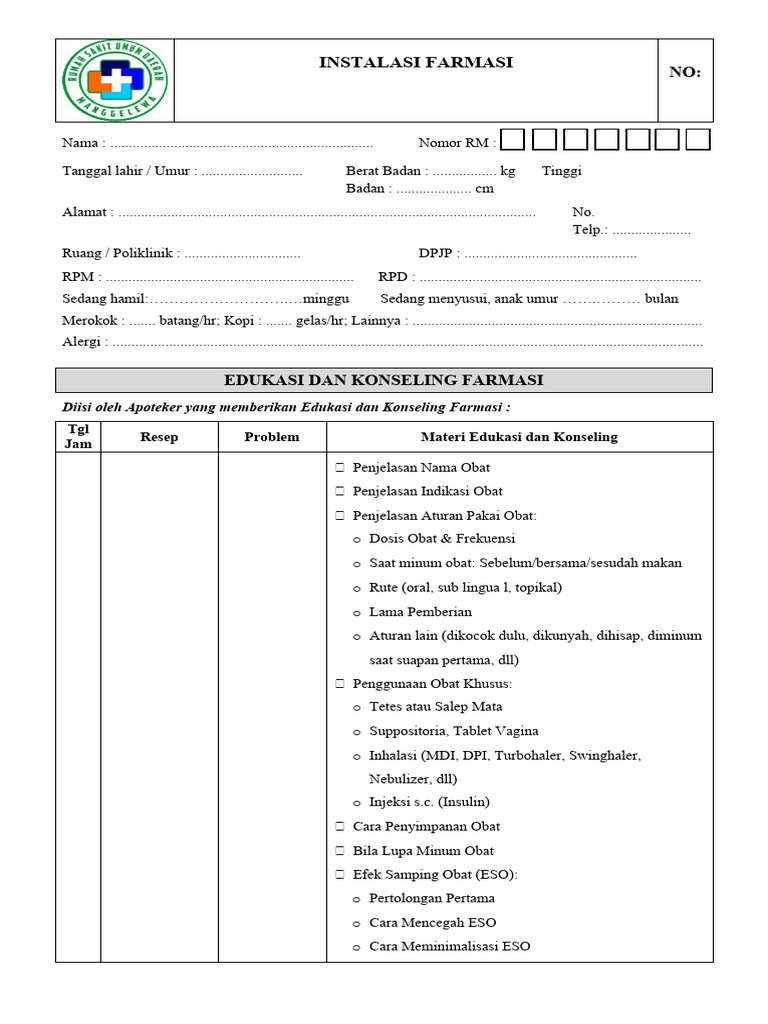 Form Edukasi Dan Konseling Farmasi | PDF