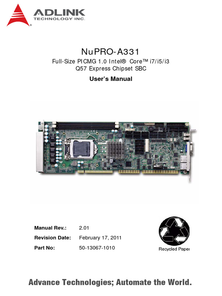 Nupro-A331: Full-Size Picmg 1.0 Intel® Core™ I7/I5/I3 Q57 Express ...