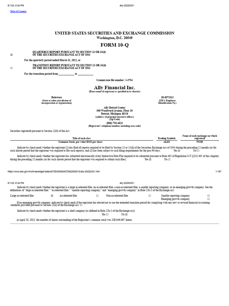 Ally 20220331 | PDF | Equity (Finance) | Loans