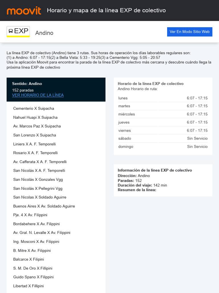 Andino: Horario y Mapa de La Línea EXP de Colectivo | PDF | América del ...