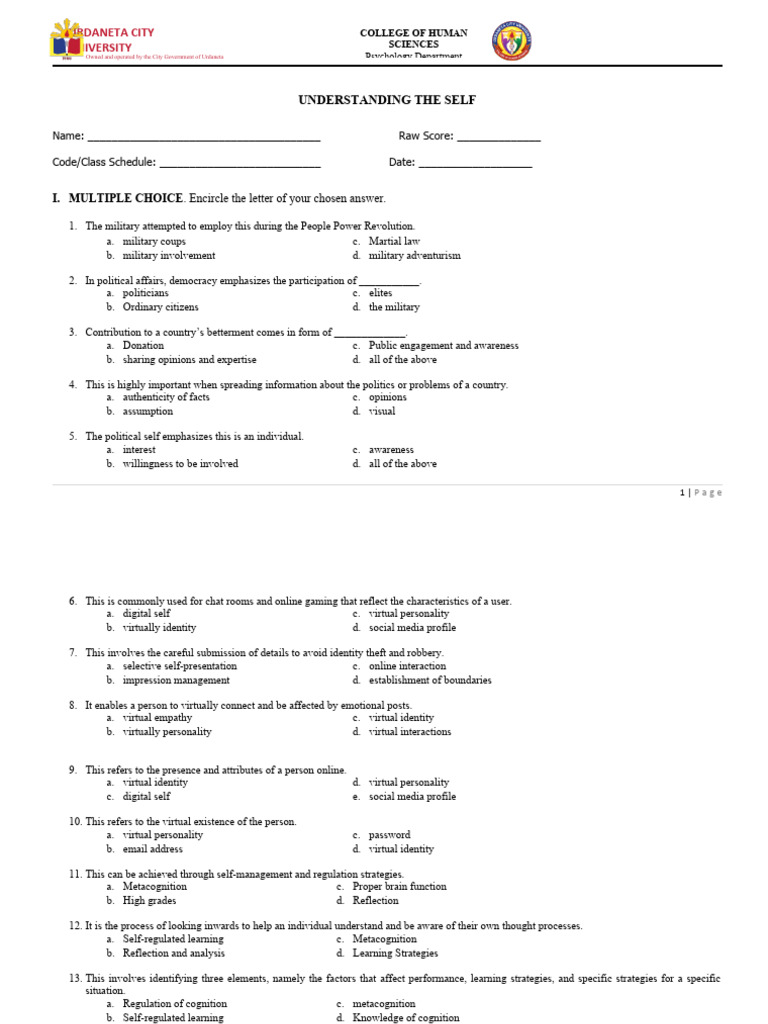 Finals Long Quiz Uts | PDF | Stress (Biology) | Metacognition