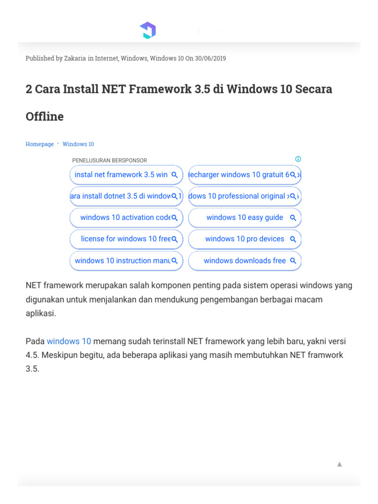 2 Cara Install Net Framework 3 5 Di Windows 10 Offline Installer Pdf