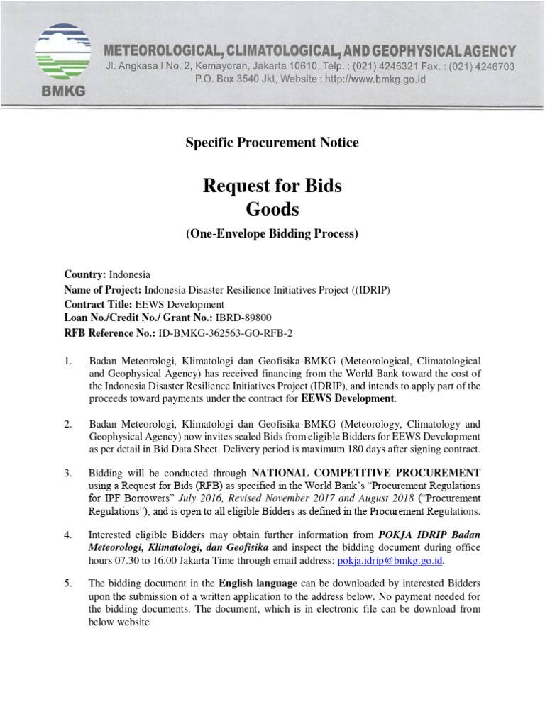 Specific Procurement Notice EEWSDEV Ulang | PDF | Procurement | Business