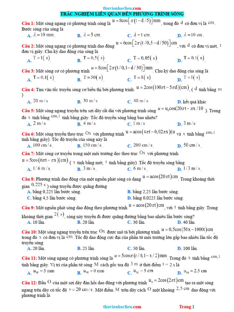 30 Cau Trac Nghiem Lien Quan PT Song | PDF