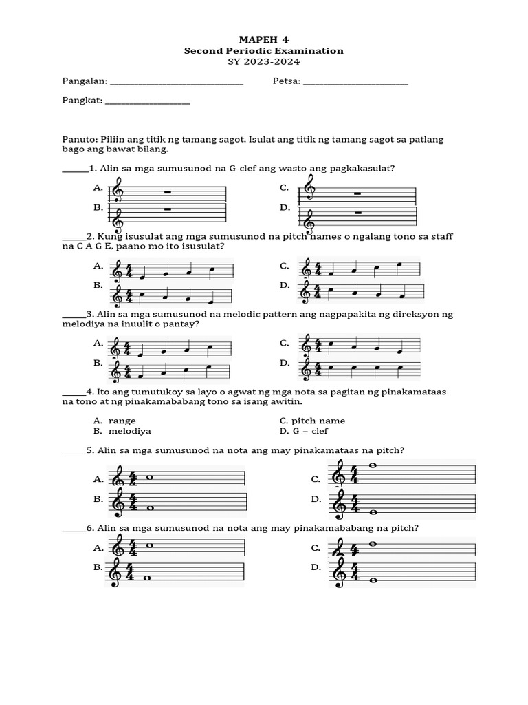 Mapeh 4 - Q2 - PT - New | PDF