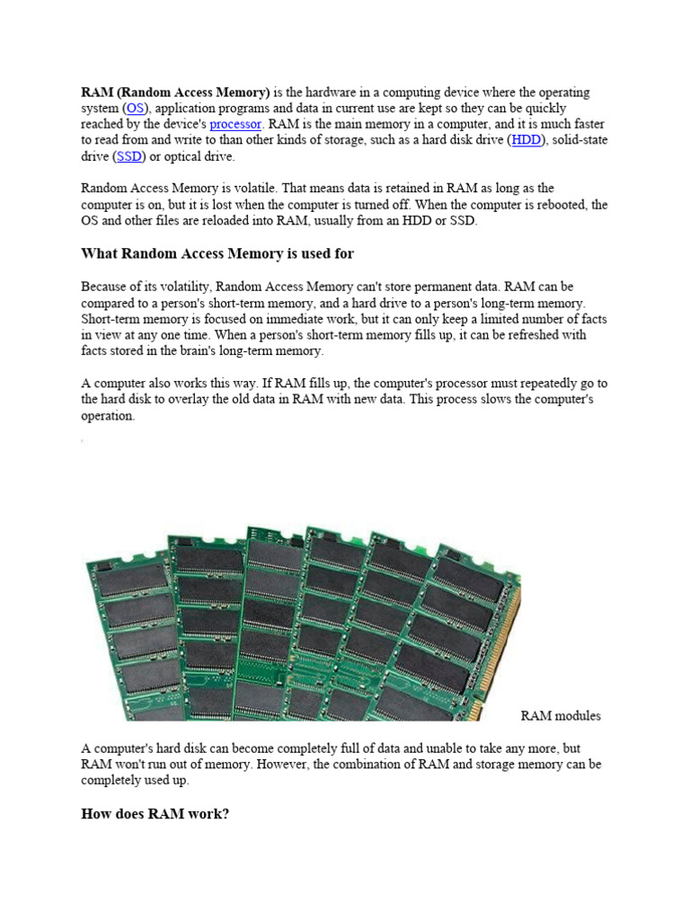 What Random Access Memory Is Used For: OS Processor HDD SSD | PDF ...