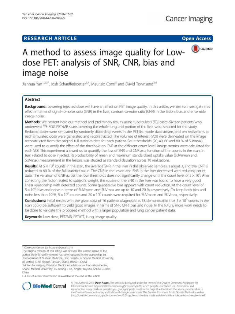 SNR and CNR | PDF | Positron Emission Tomography | Ct Scan